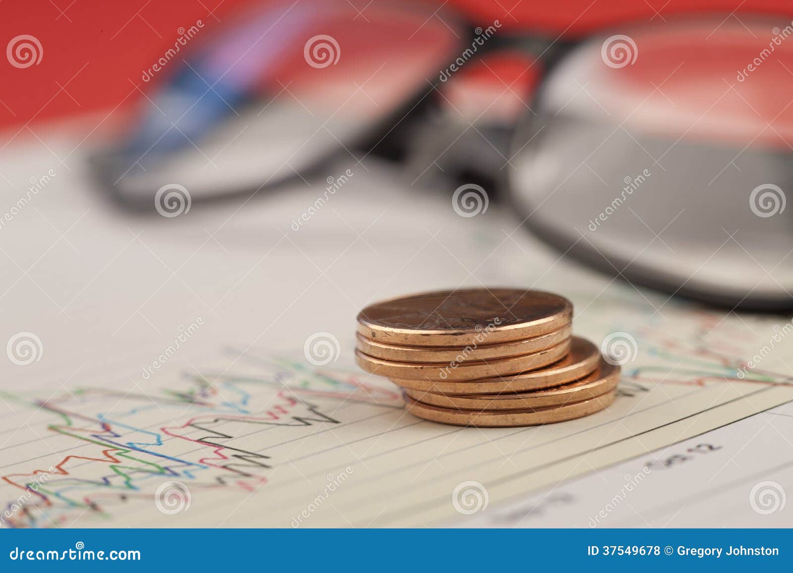 Pile of pennies on graph. stock photo. Image of coin - 37549678