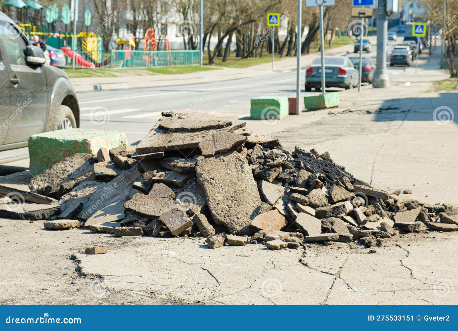 Pile of Pieces of Broken Asphalt Pavement on the Side of the Road ...