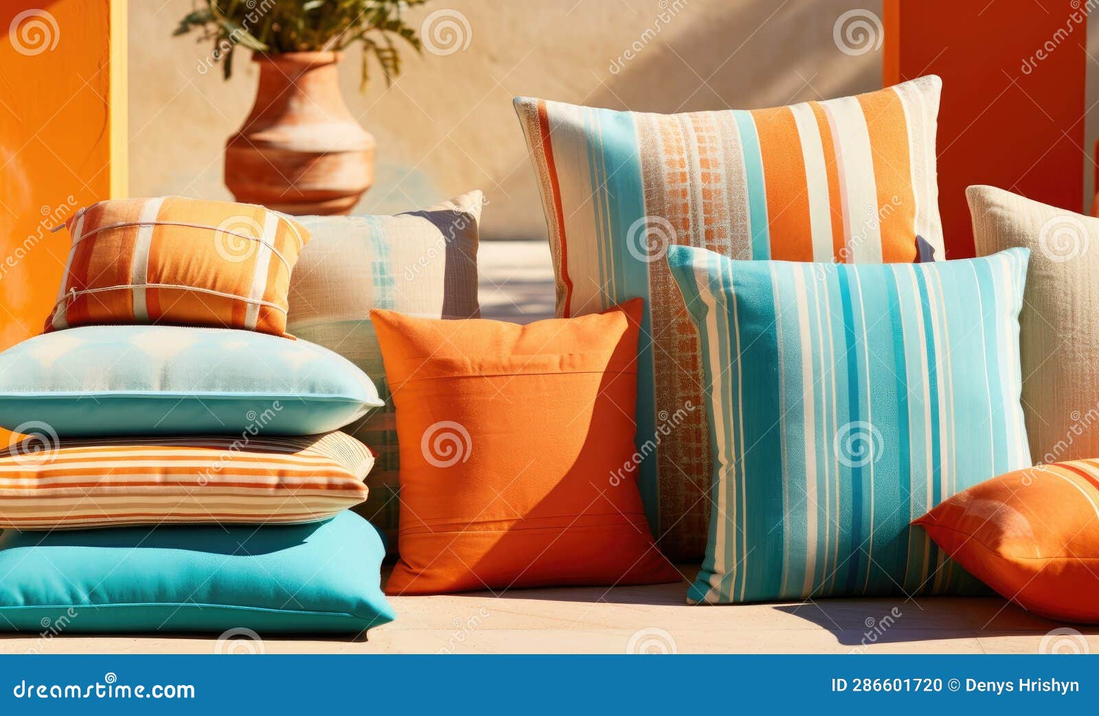 Photo of a Stack of Pillows on a Wooden Table Stock Illustration ...