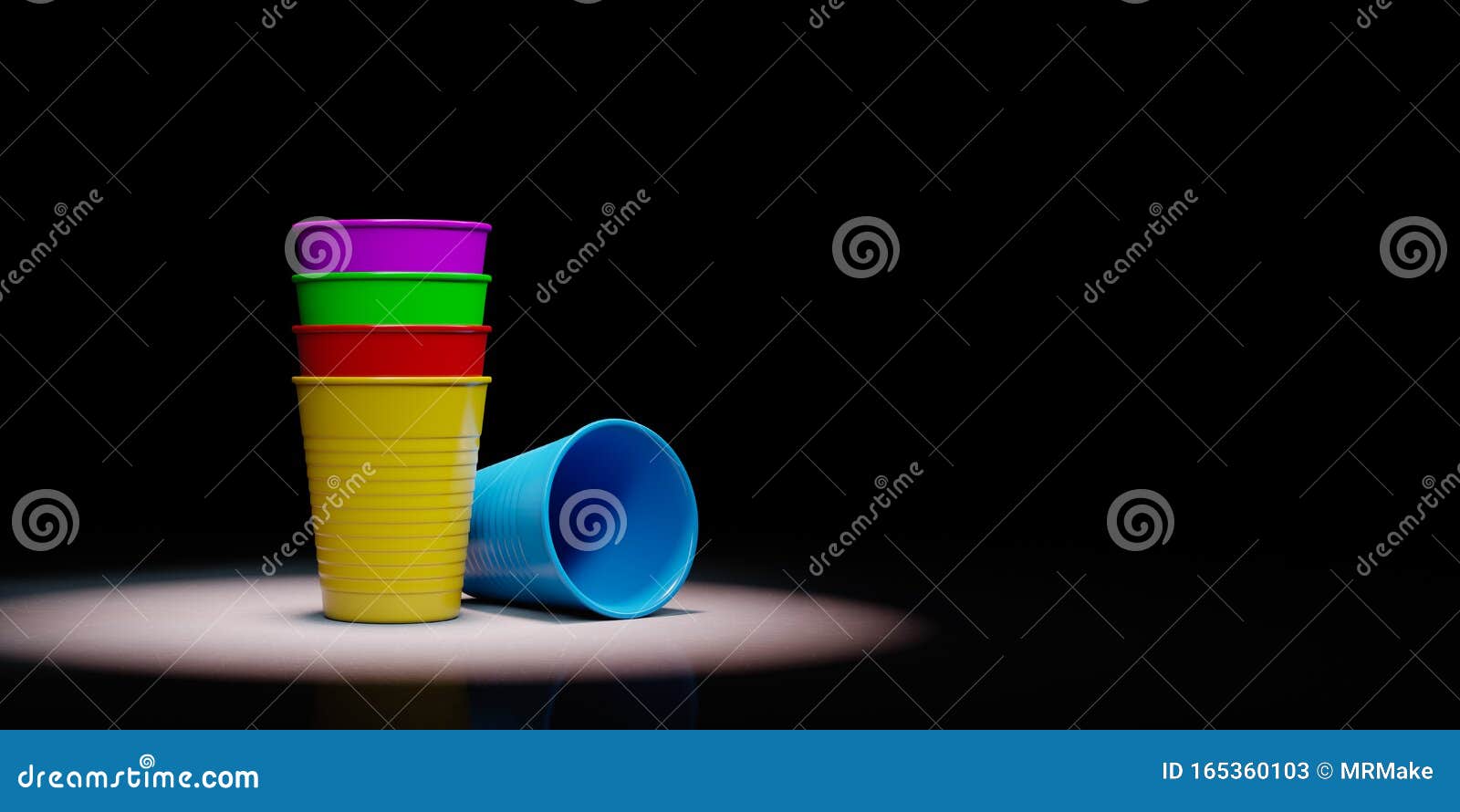 Pile of Plastic Cups Spotlighted on Black Background Stock Illustration ...