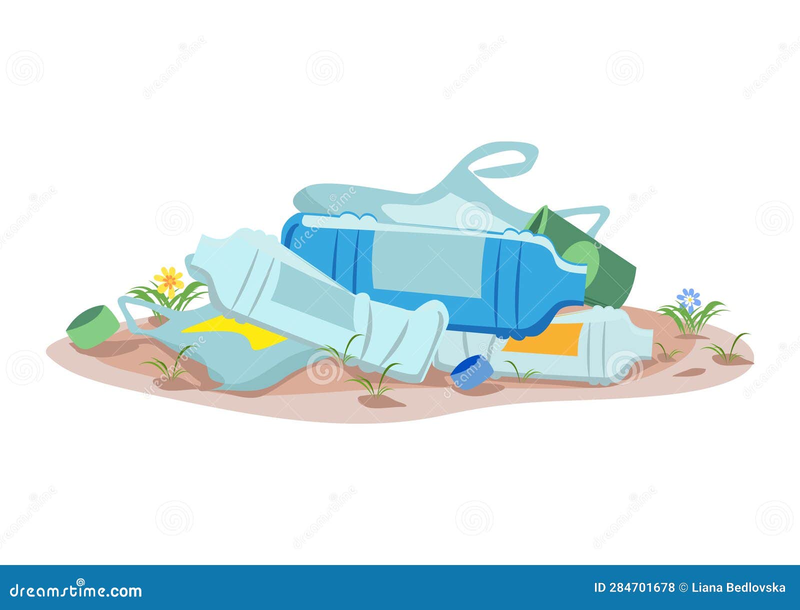 Pile of Plastic Garbage Lying on the Ground Stock Vector - Illustration ...
