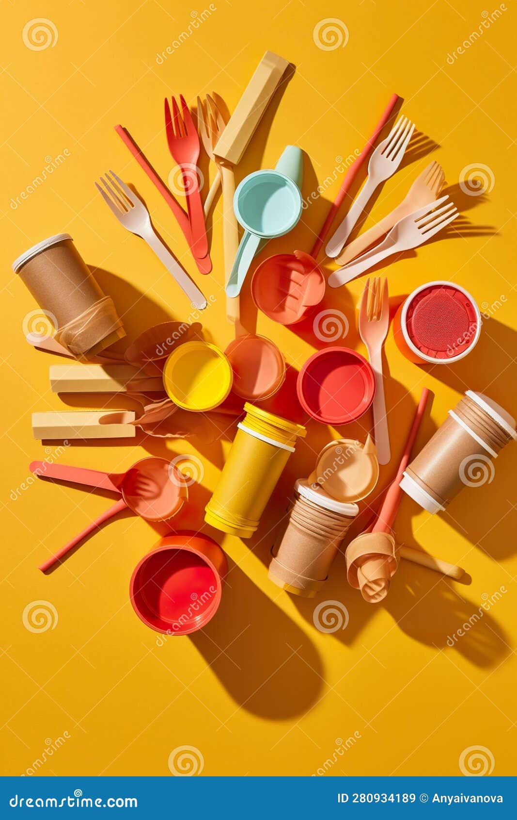A Pile of Plastic Utensils and Spoons on a Yellow Surface. Generative ...