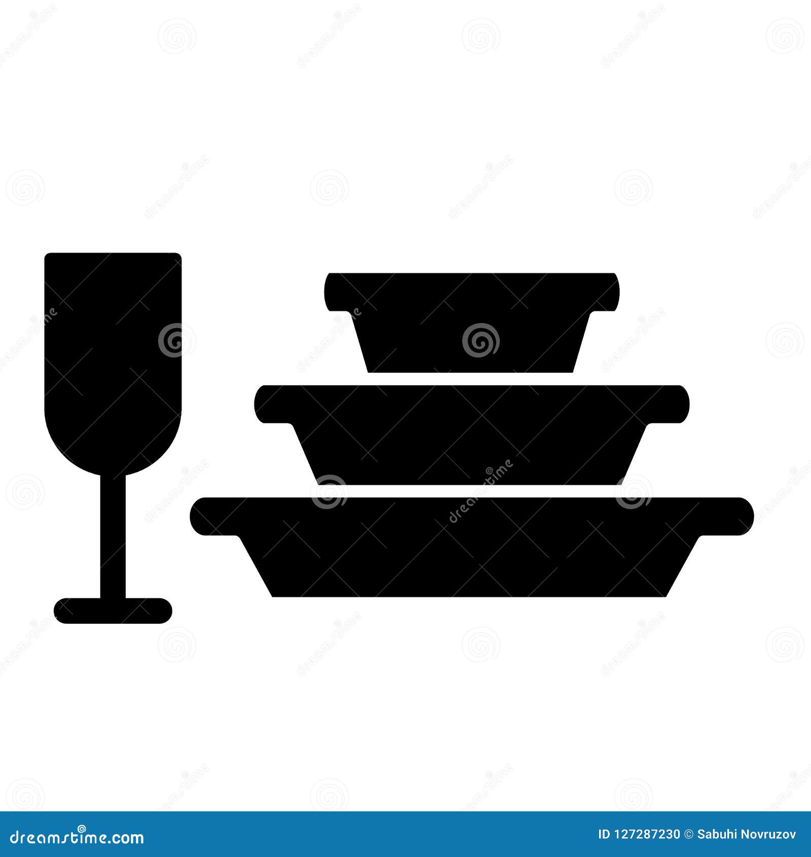 Pile of Plates and Glass Solid Icon. Stemware and Stack of Dishes ...