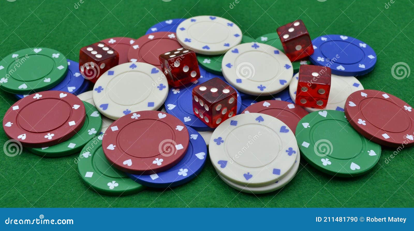 Pile of Poker Chips and Dice in the Pot Stock Photo - Image of casino ...