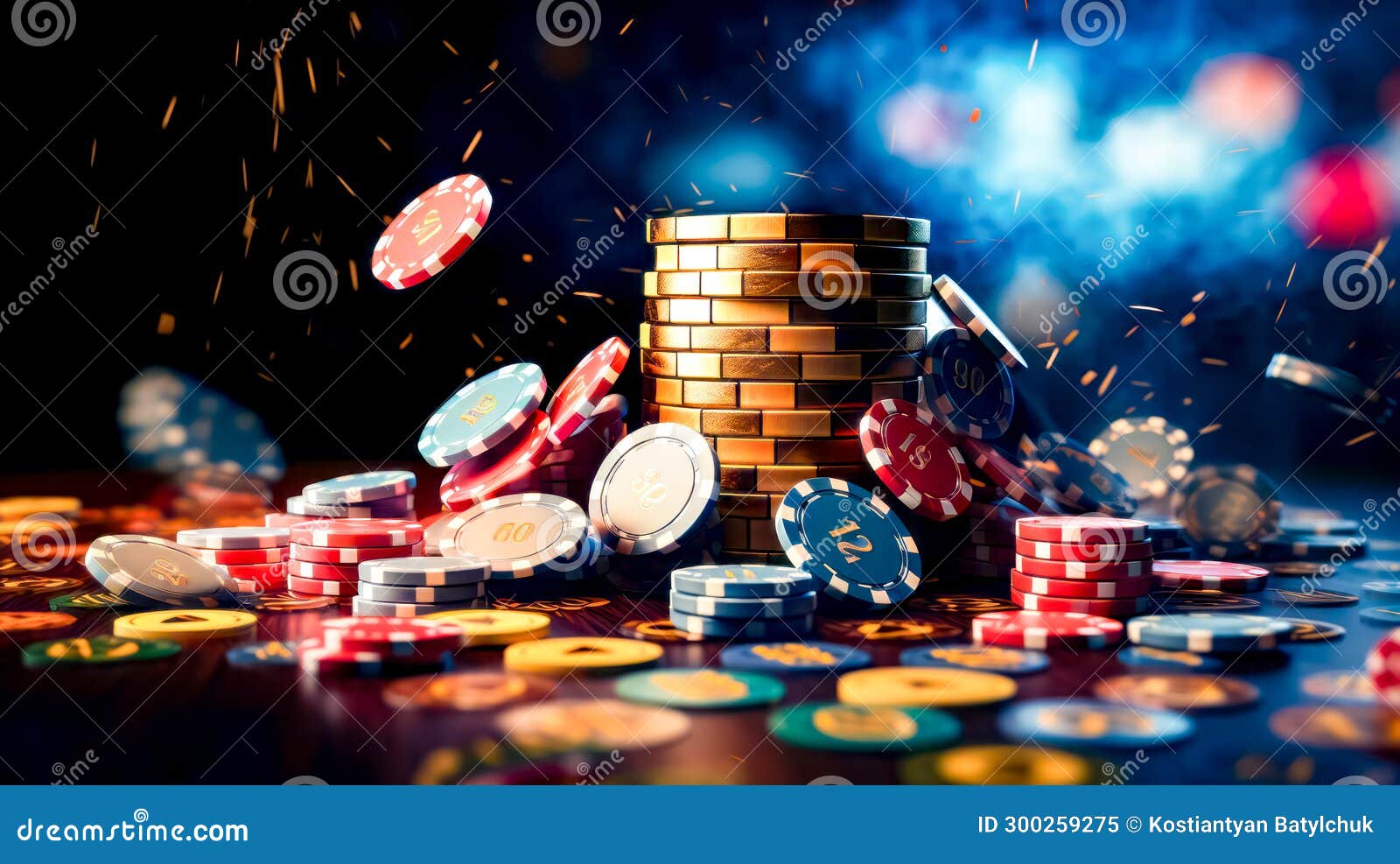 Pile of Poker Chips and Stack of Poker Chips on Table. Generative AI ...