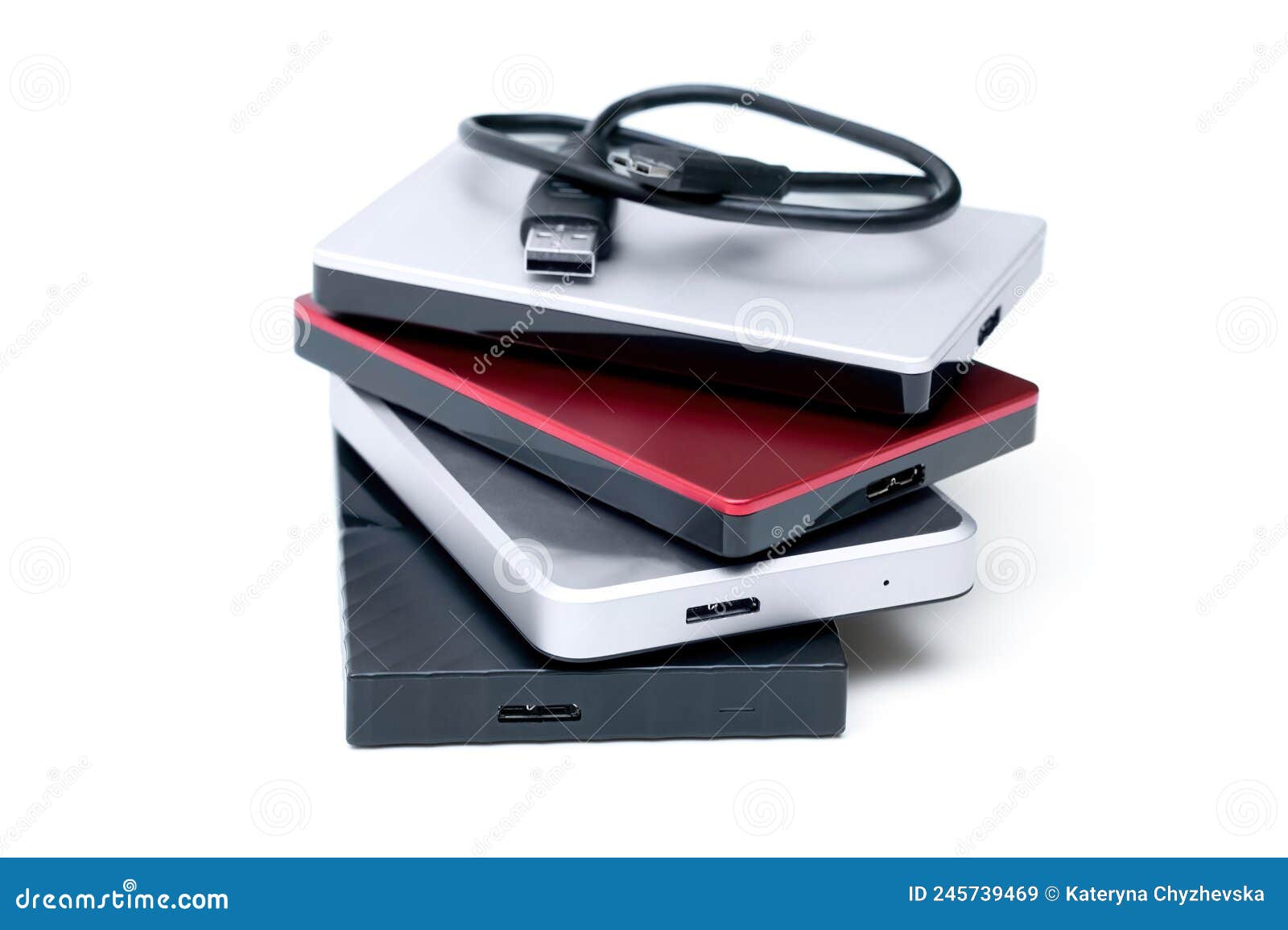 The Stack Of HDDs On The Office Table With Case For HDD At The ...