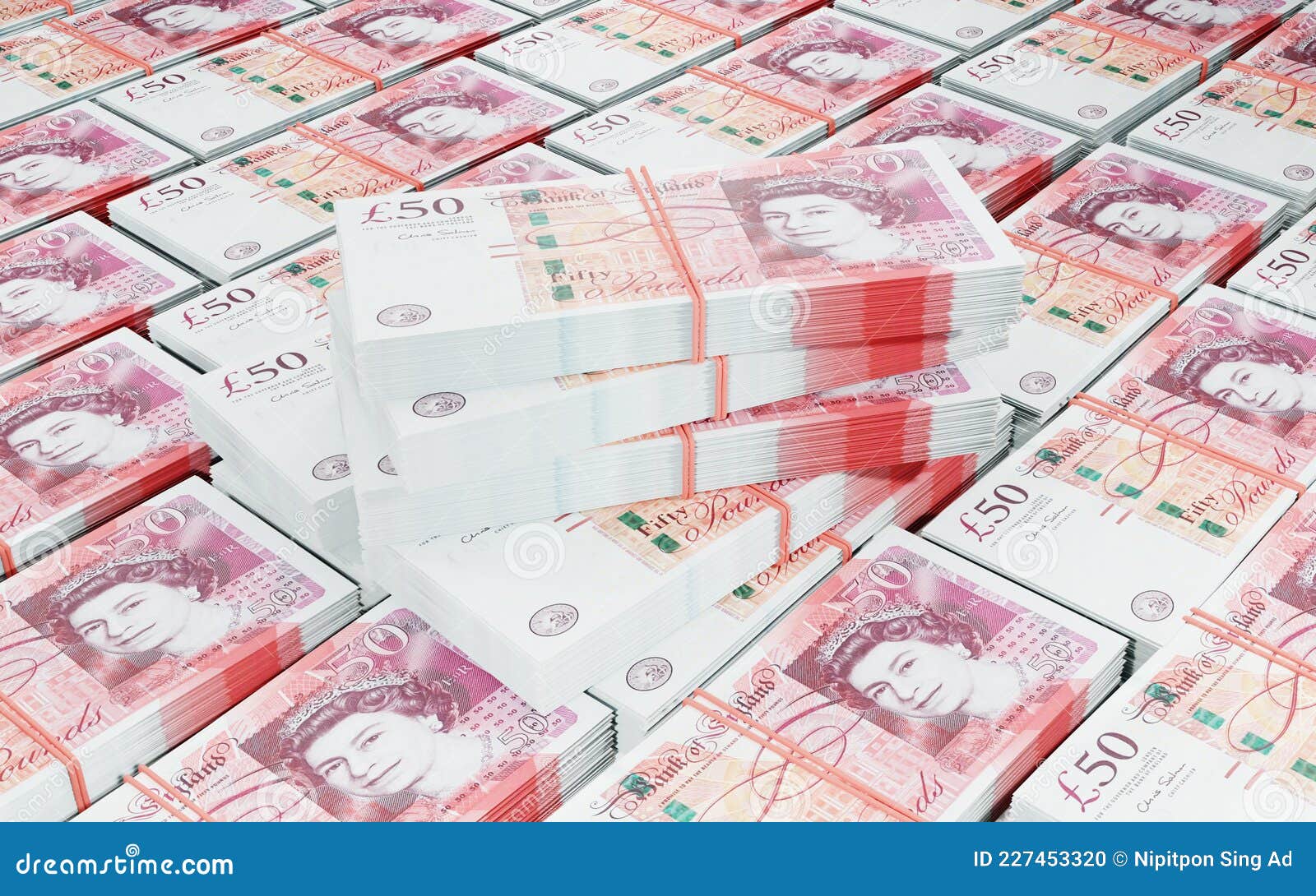 Pile of 50 Pound Banknote. 3D Rendering Stock Illustration ...