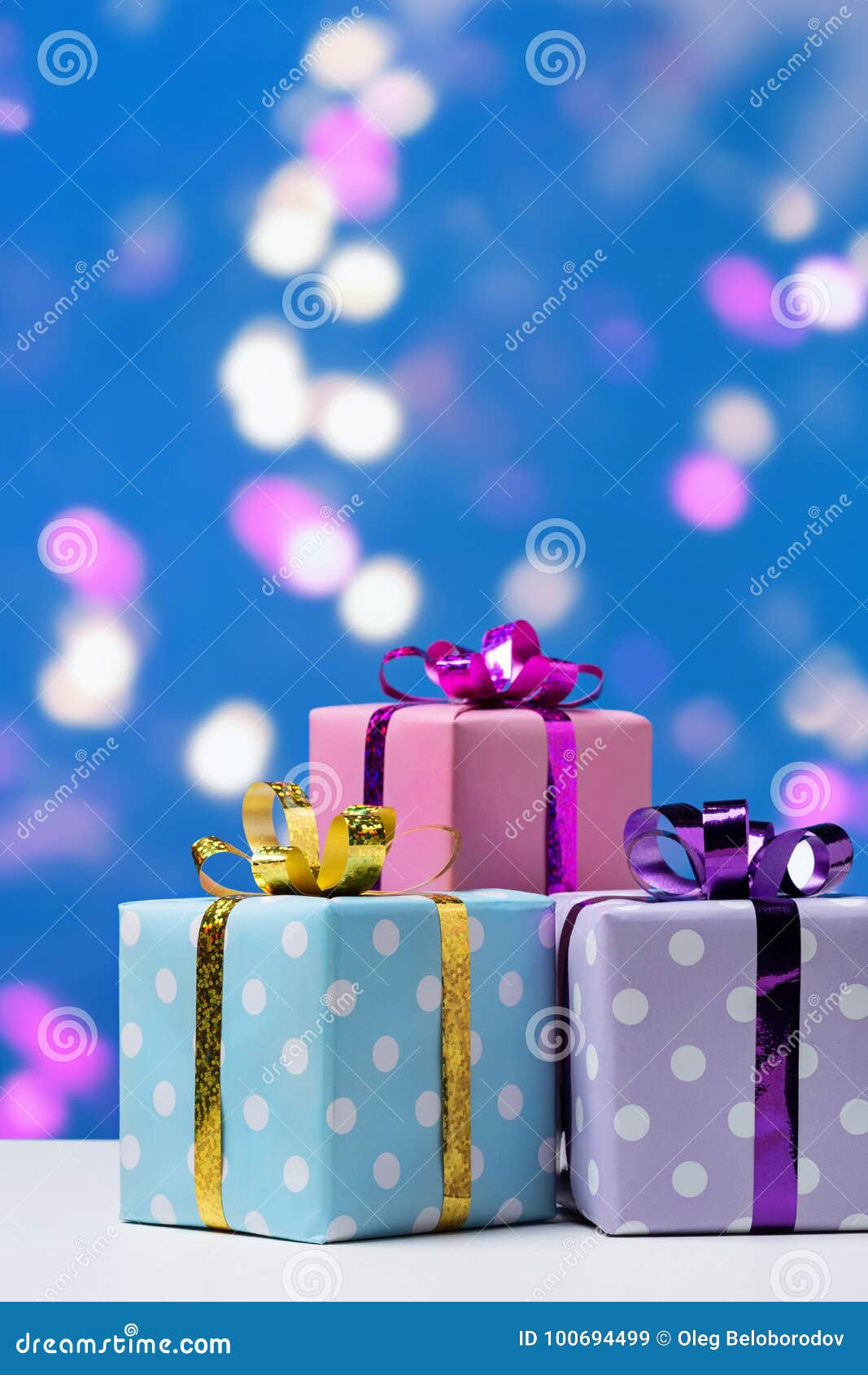 Many Gift Boxes on Blue Background. Stock Image - Image of gift, bokeh ...