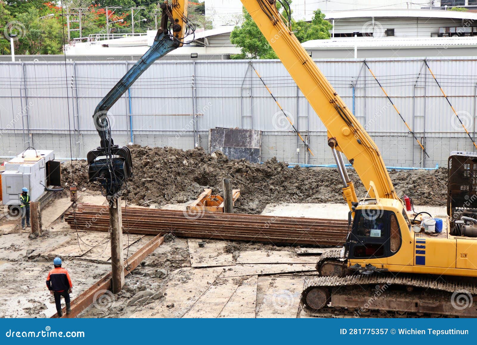 Pile Pressing Machine on the Construction Site Stock Image - Image of ...