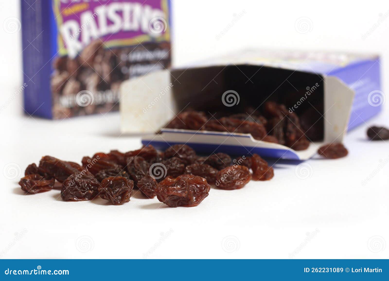 Pile of Raisins with Box Isolated on White Background Stock Image ...