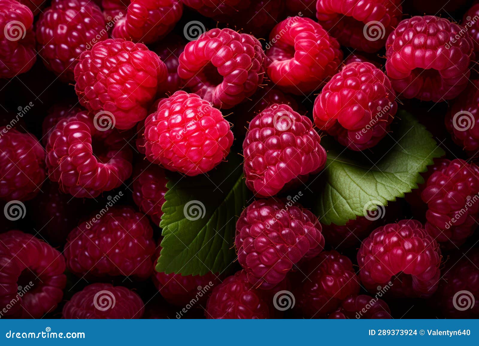 Pile of Raspberries with Leaves and Green Leaf. Generative AI Stock ...