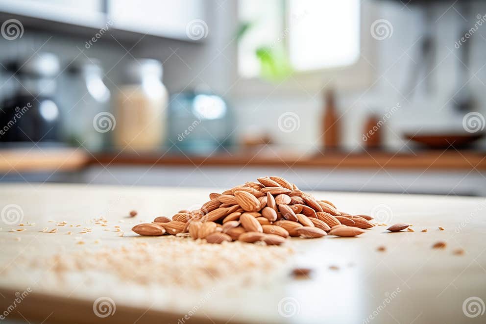 A Pile of Raw Almonds on a Kitchen Counter Stock Photo - Image of food ...