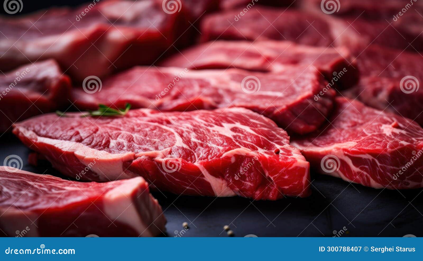 A Pile of Raw Meat Sitting on a Table with Some Herbs, AI Stock Image ...