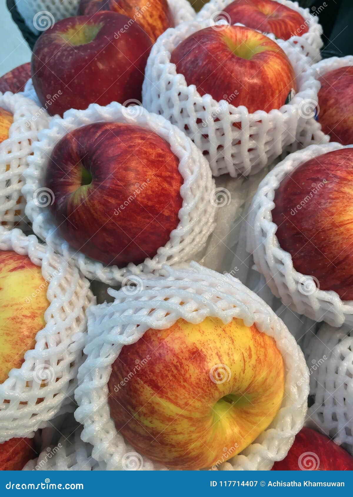 Pile of Red Apple in the White Fruit Packaging Foam Net. Stock Image ...