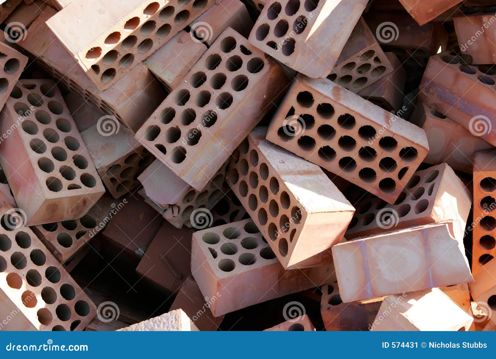 Red Bricks Messy Pile Background. Construction Site Detail. Orange ...