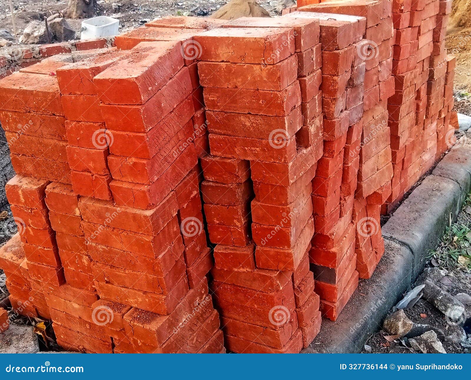 Pile of Red Bricks on the Side of the Road To Build a House Stock Photo ...