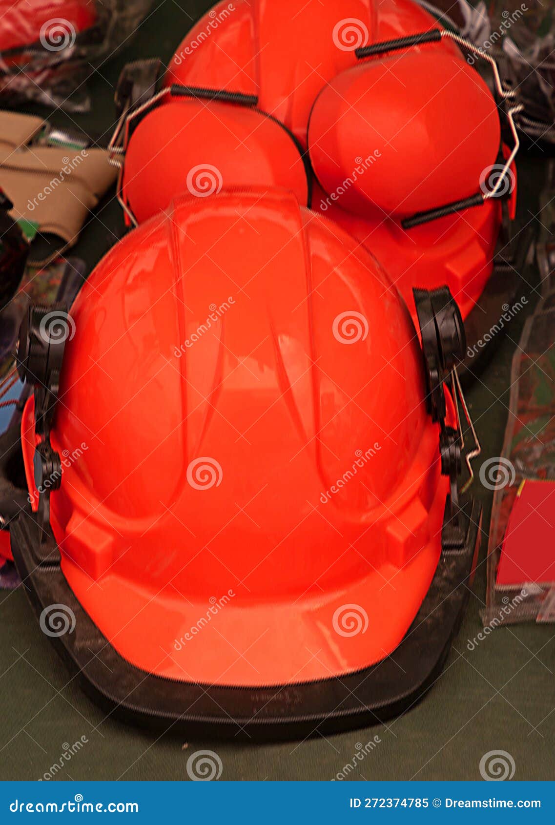 Pile of red helmets stock image. Image of industry, construction ...