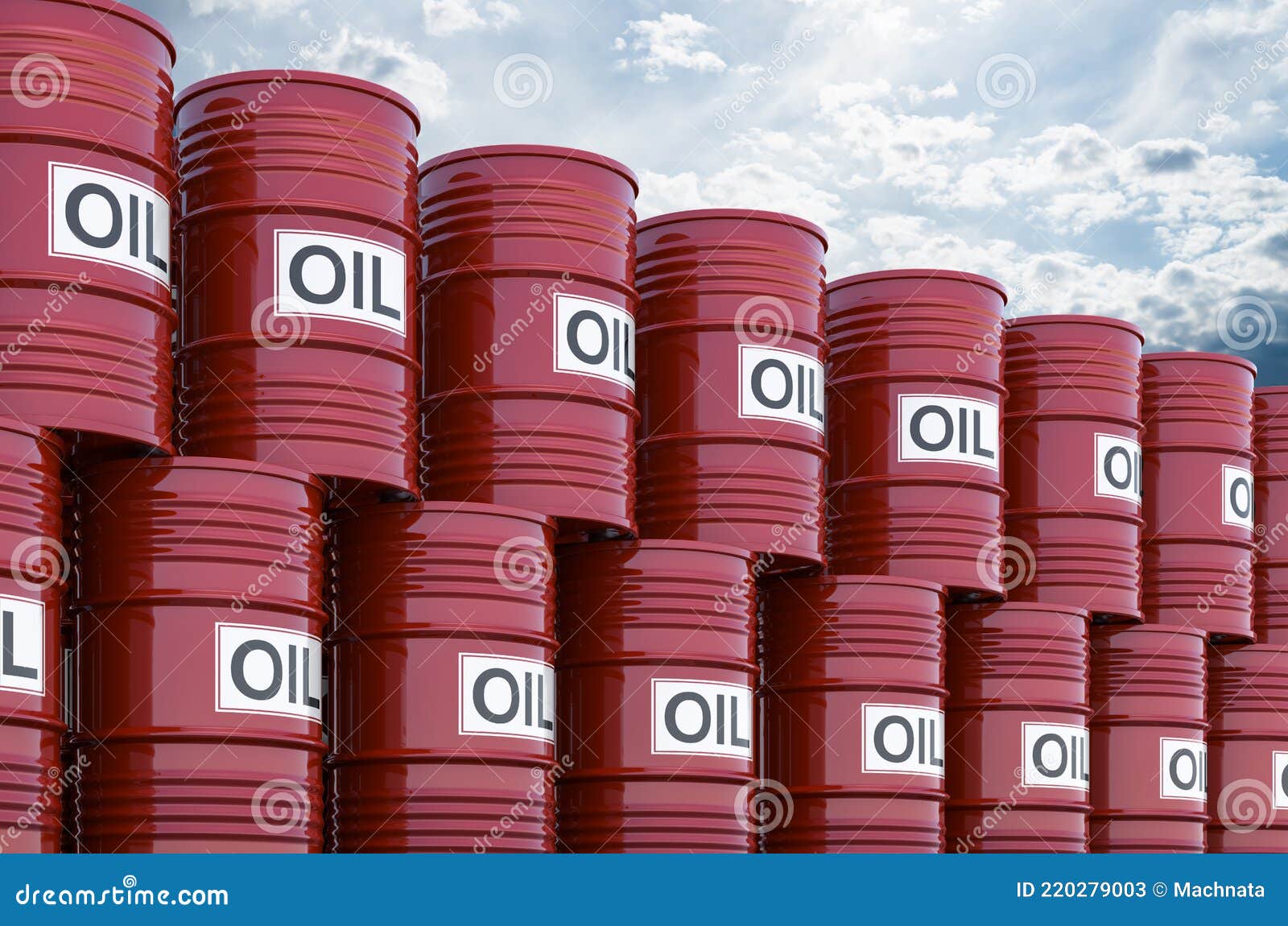 Pile of Red Oil Barrels Against Blue Sky, 3d Rendering Stock ...