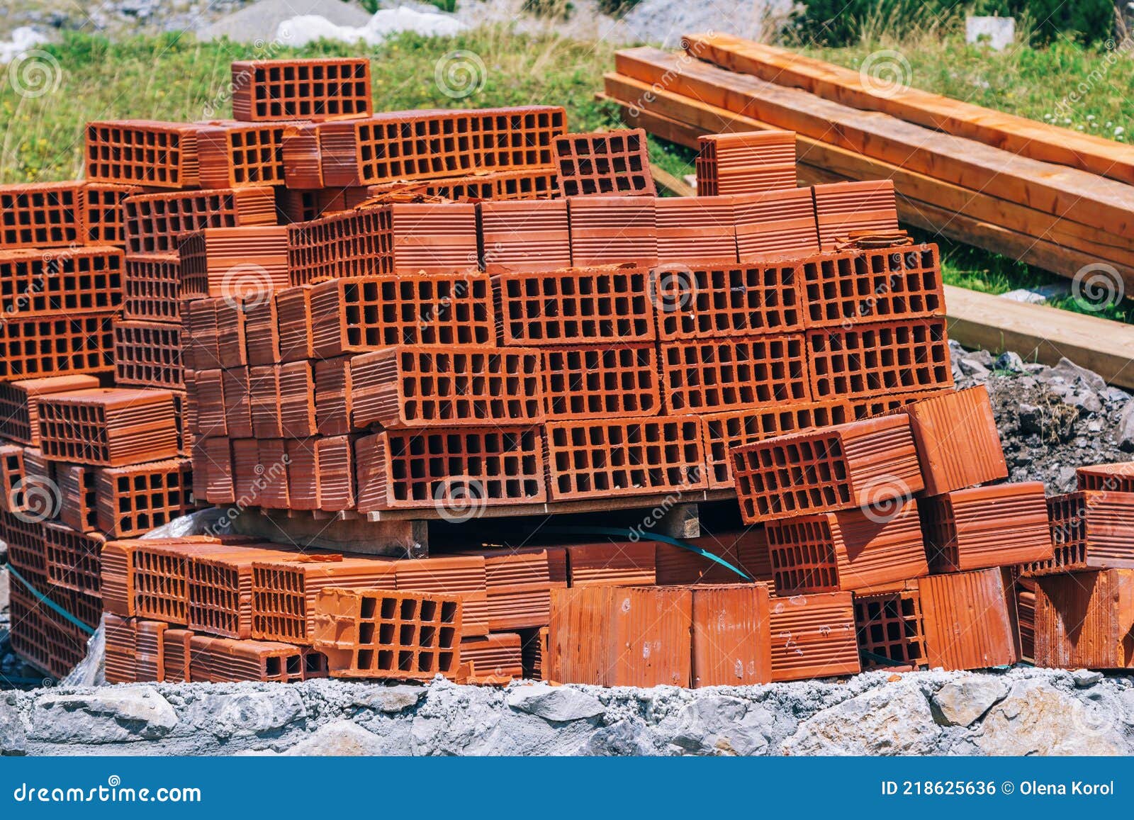 A Pile of Red Perforated Clay Bricks Stock Photo - Image of design ...