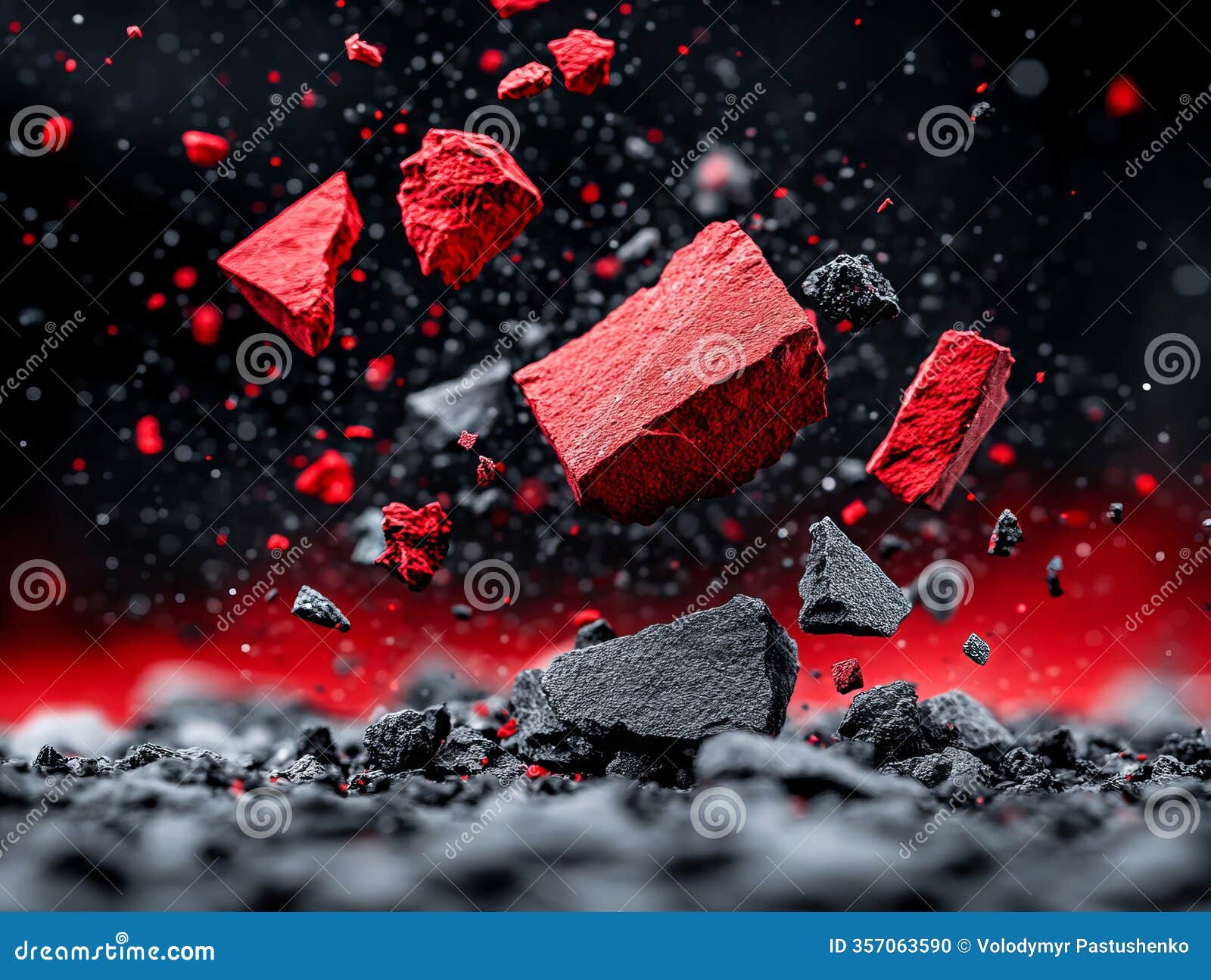 A Pile of Red Rocks Falling into the Air Stock Photo - Image of ...