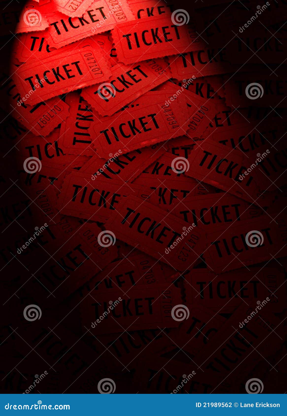 Pile of Red Tickets with Spotlight Stock Photo - Image of purchase ...