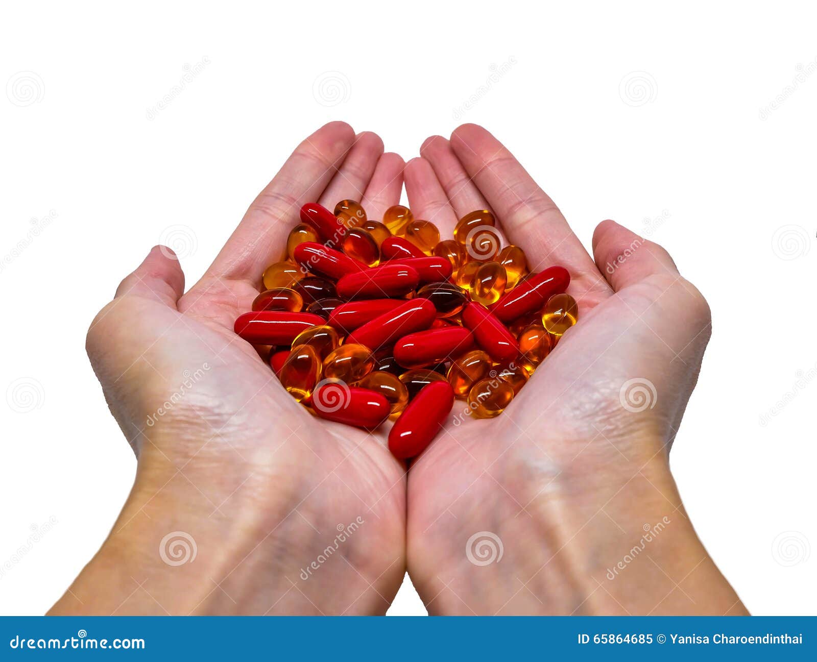 Pile Red Yellow Capsules Hand Holding Stock Photos - Free & Royalty ...