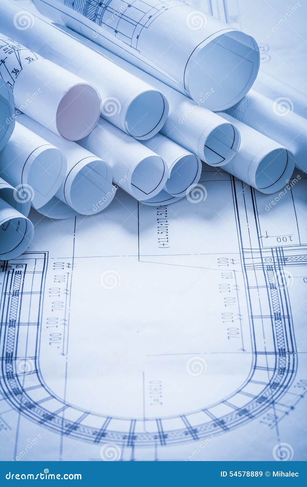Pile of Rolled Up Construction Plans Building and Stock Image - Image ...
