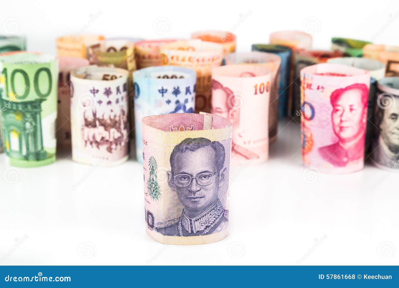 Pile of Rolled-up Currency Notes with Thailand Baht in Front Stock ...