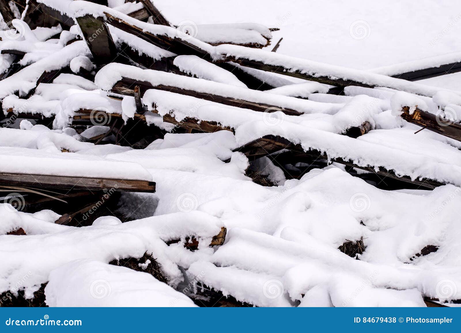Pile of Rubble Covered in Snow Stock Photo - Image of pile, insurance ...