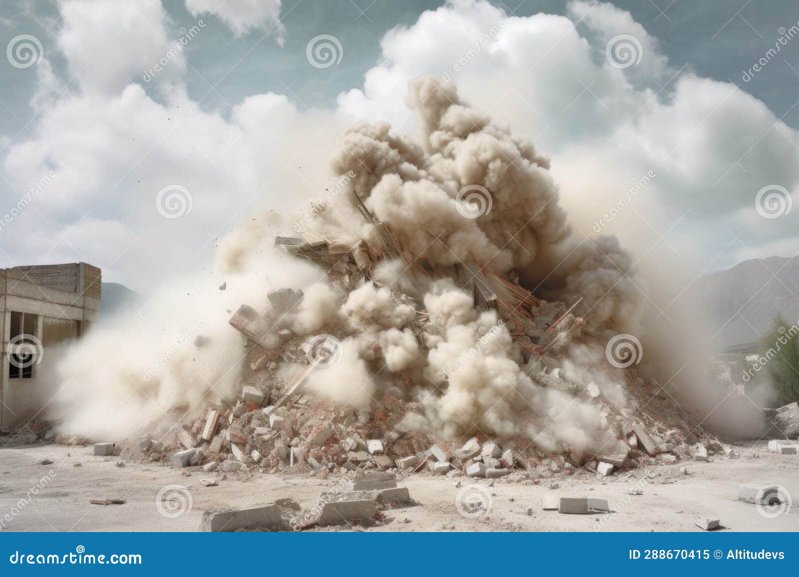 Pile of Rubble with Dust Cloud after Collapse Stock Image - Image of ...
