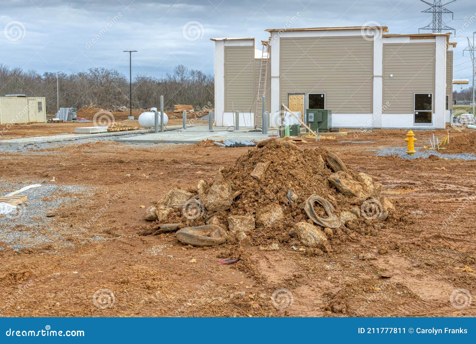 Pile of Rubble at New Commercial Construction Site Stock Image - Image ...
