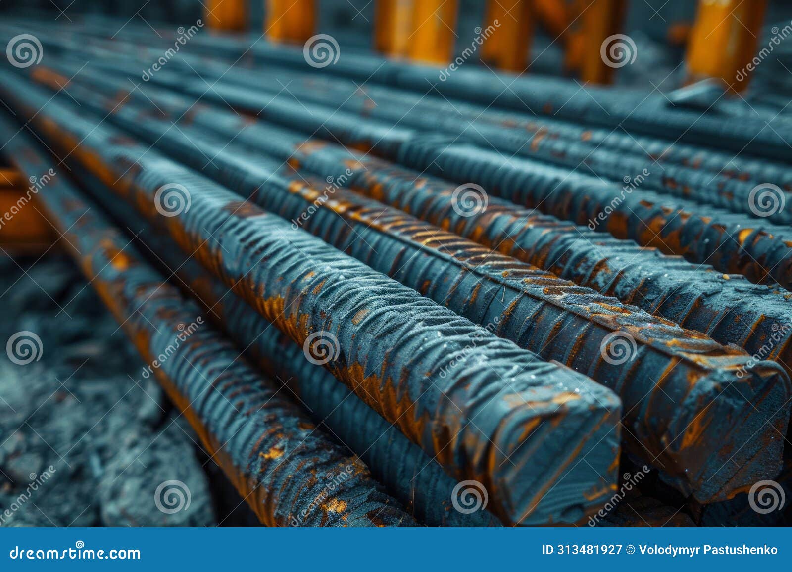A Pile of Rusted Steel Bars Stock Image - Image of line, wooden: 313481927