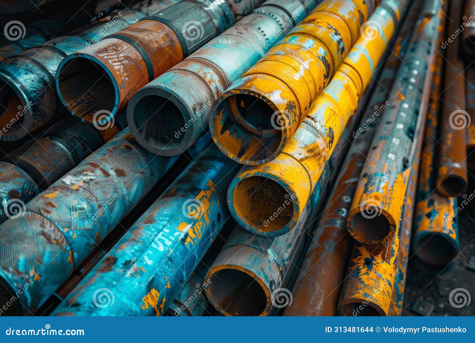 A Pile of Rusty Pipes in a Warehouse Stock Photo - Image of tube, floor ...