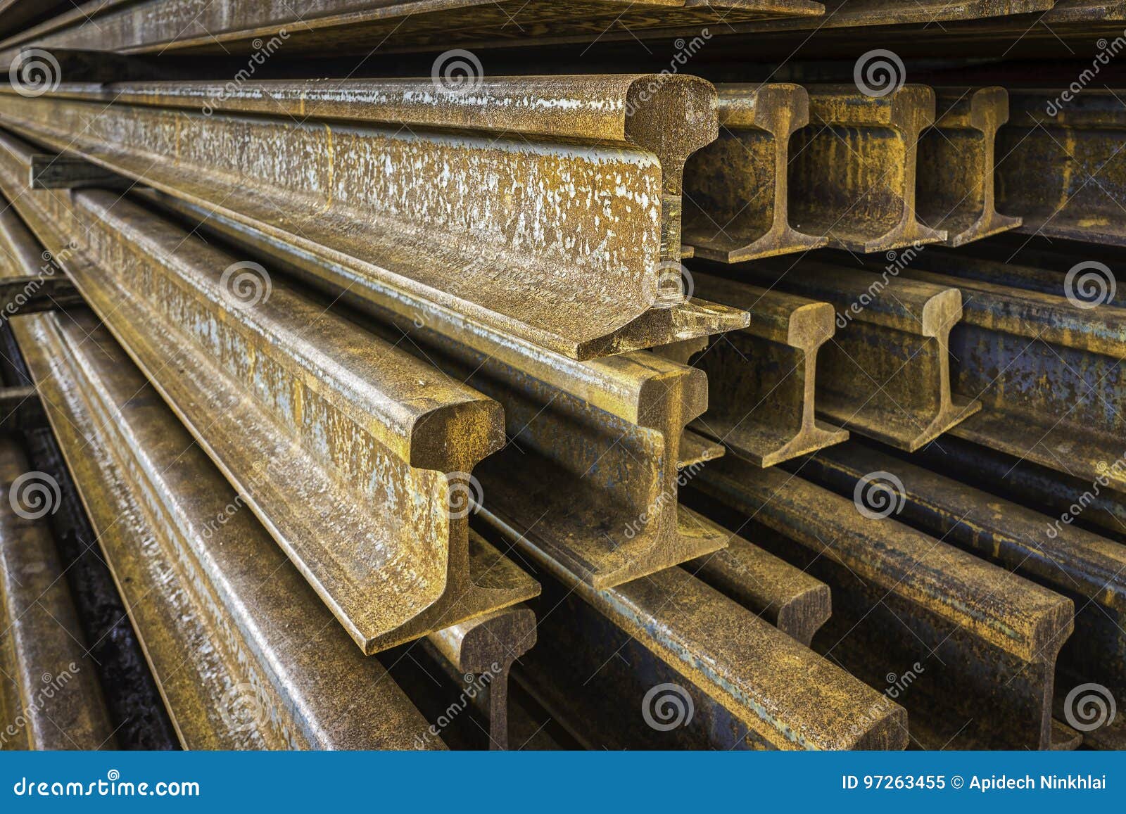 Pile of rusty rails stock image. Image of crosssection - 97263455