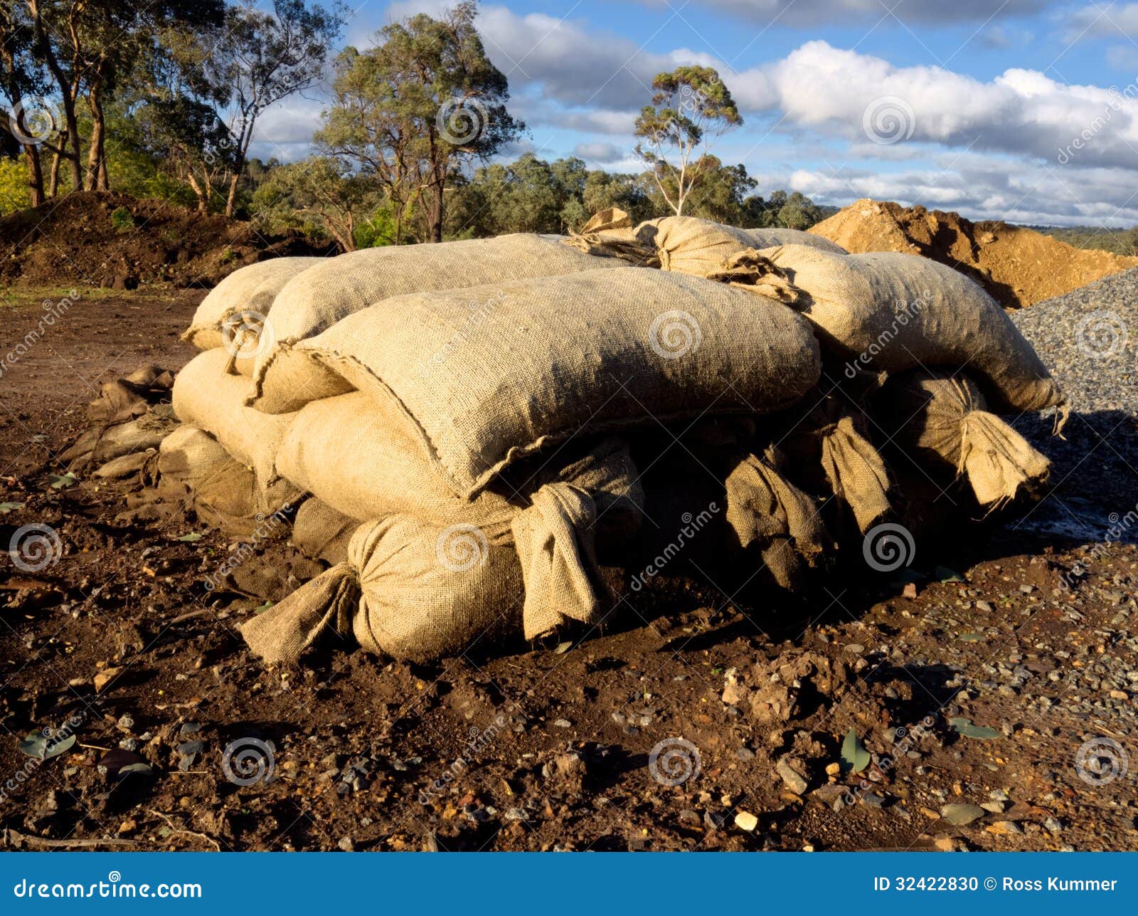 Pile of sandbags stock photo. Image of barricade, emergency - 32422830