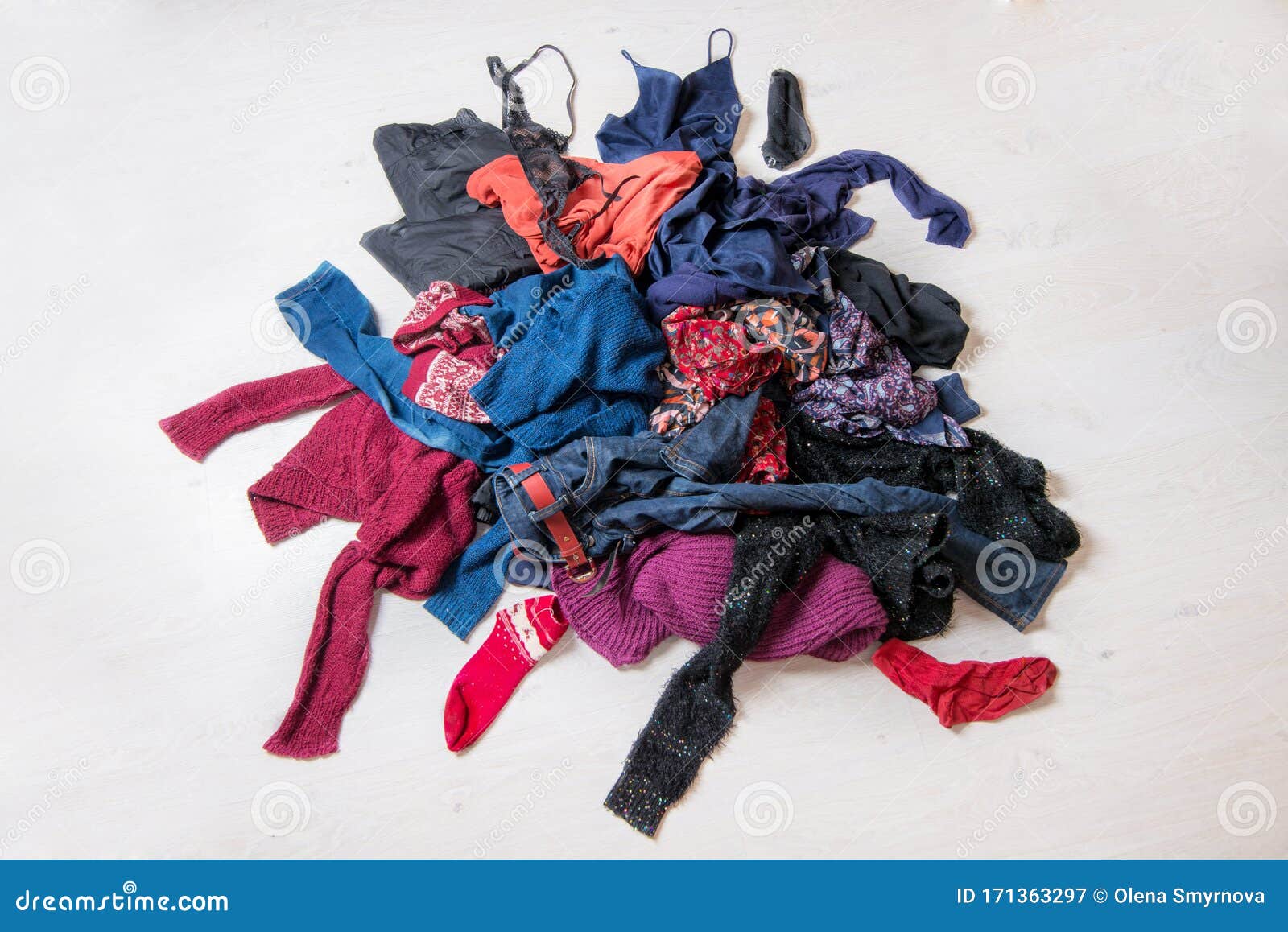 Pile of Scattered Clothes on a White Background. Stock Image - Image of ...