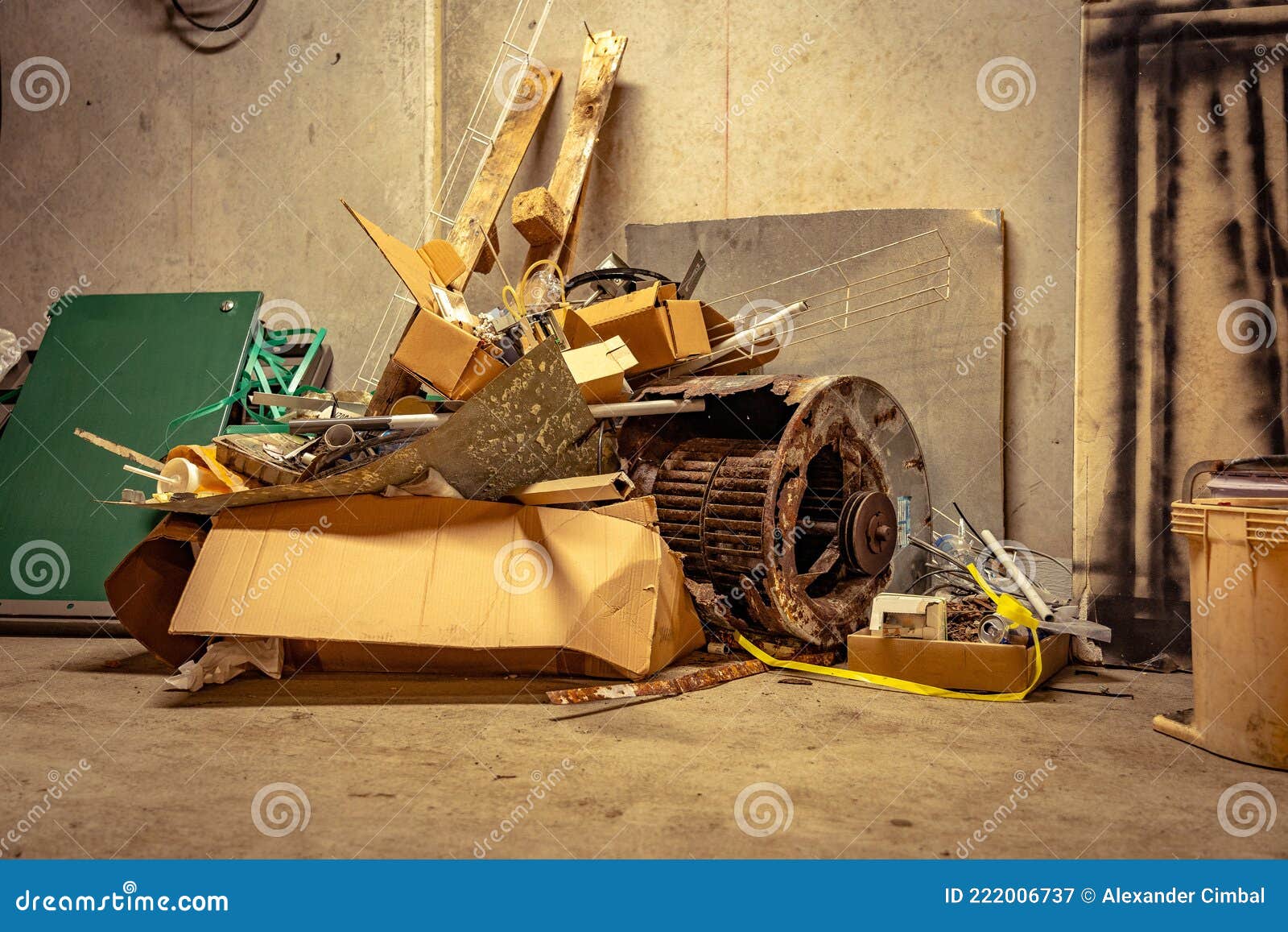Pile Of Scrap Metal With Concrete Steel And Construction Equipment ...