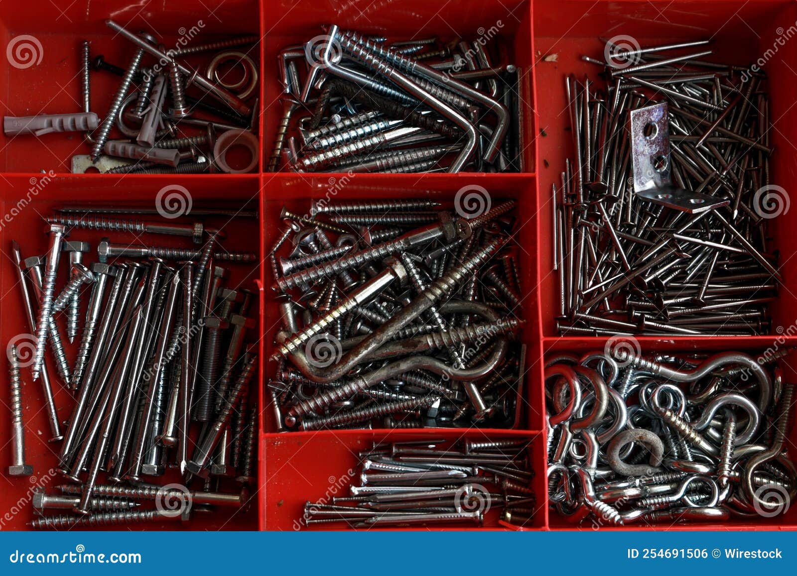 Pile of Screws in a Red Box. Stock Photo - Image of steel, equipment ...