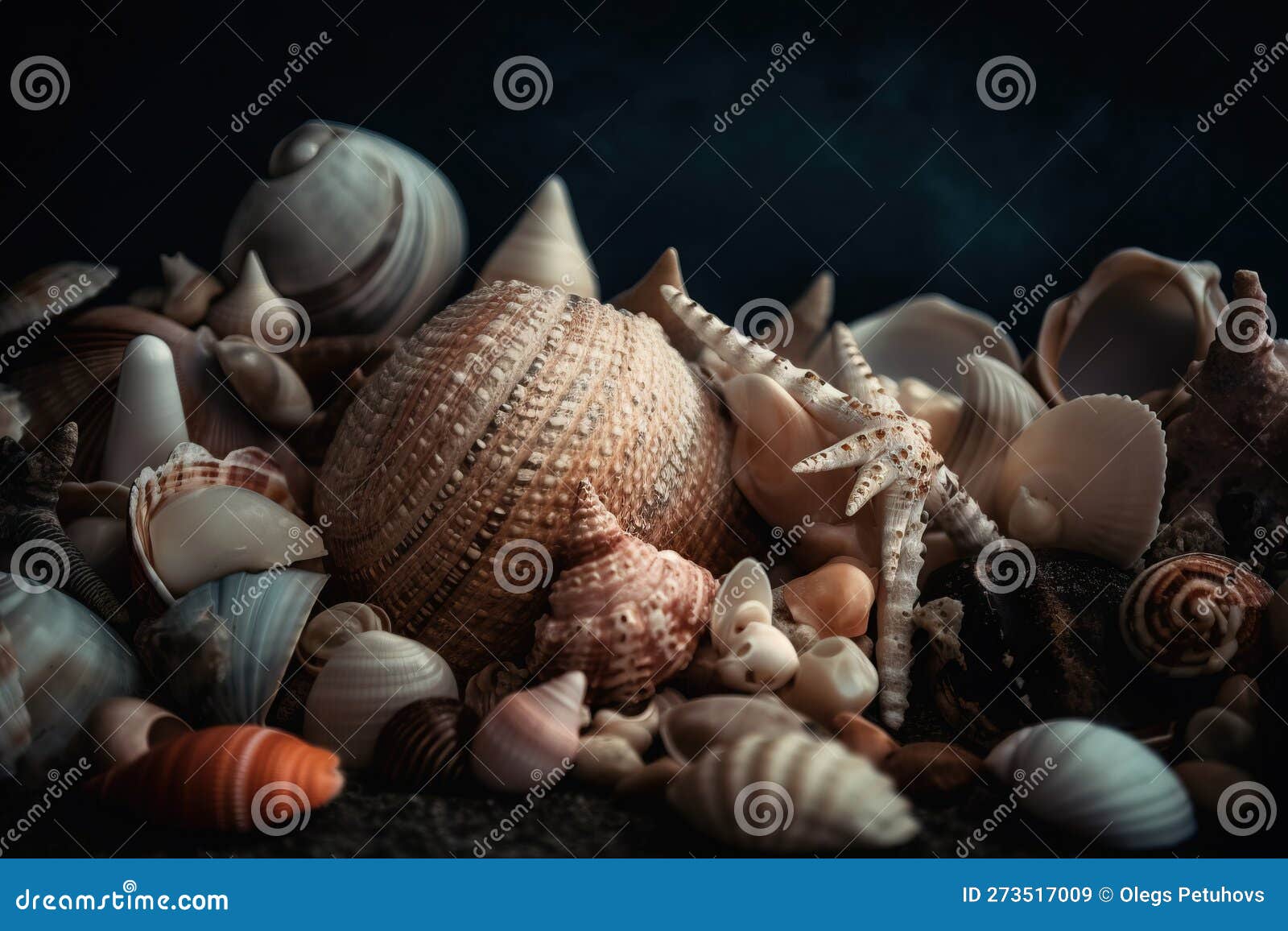 A Pile of Seashells and Shells on a Black Background Stock Illustration ...