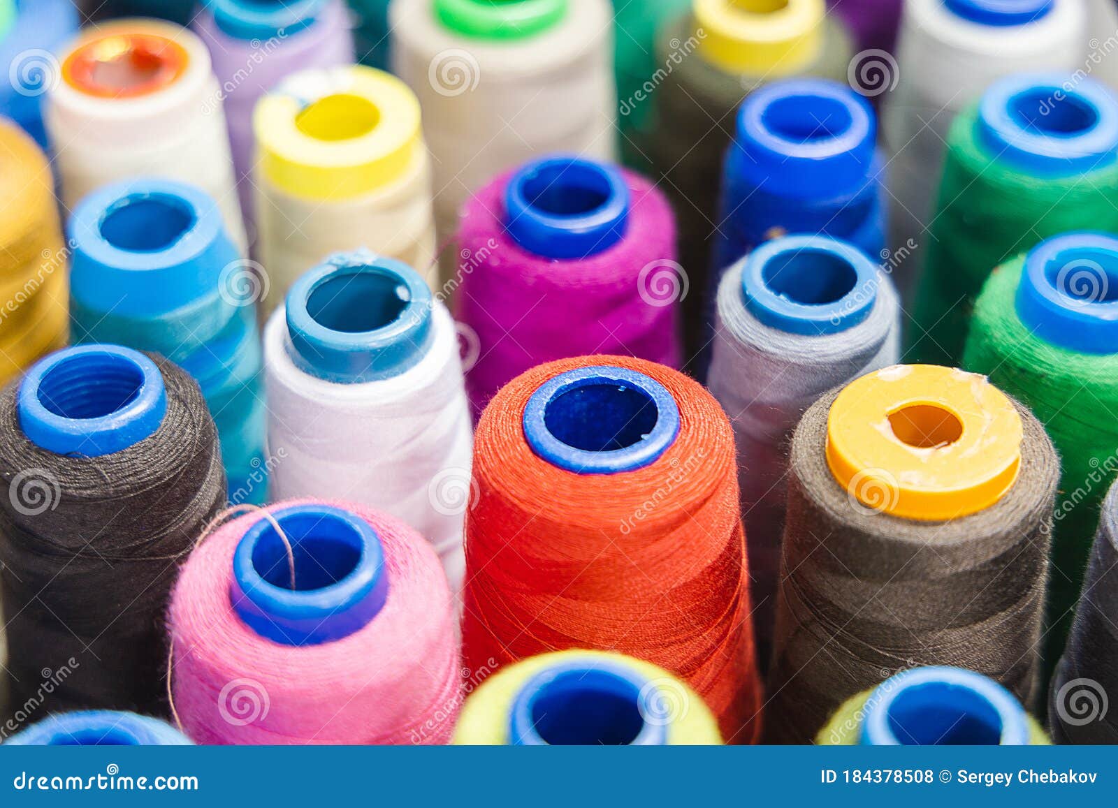 Pile of Sewing Spools with Threads Stock Photo - Image of fabric, green ...