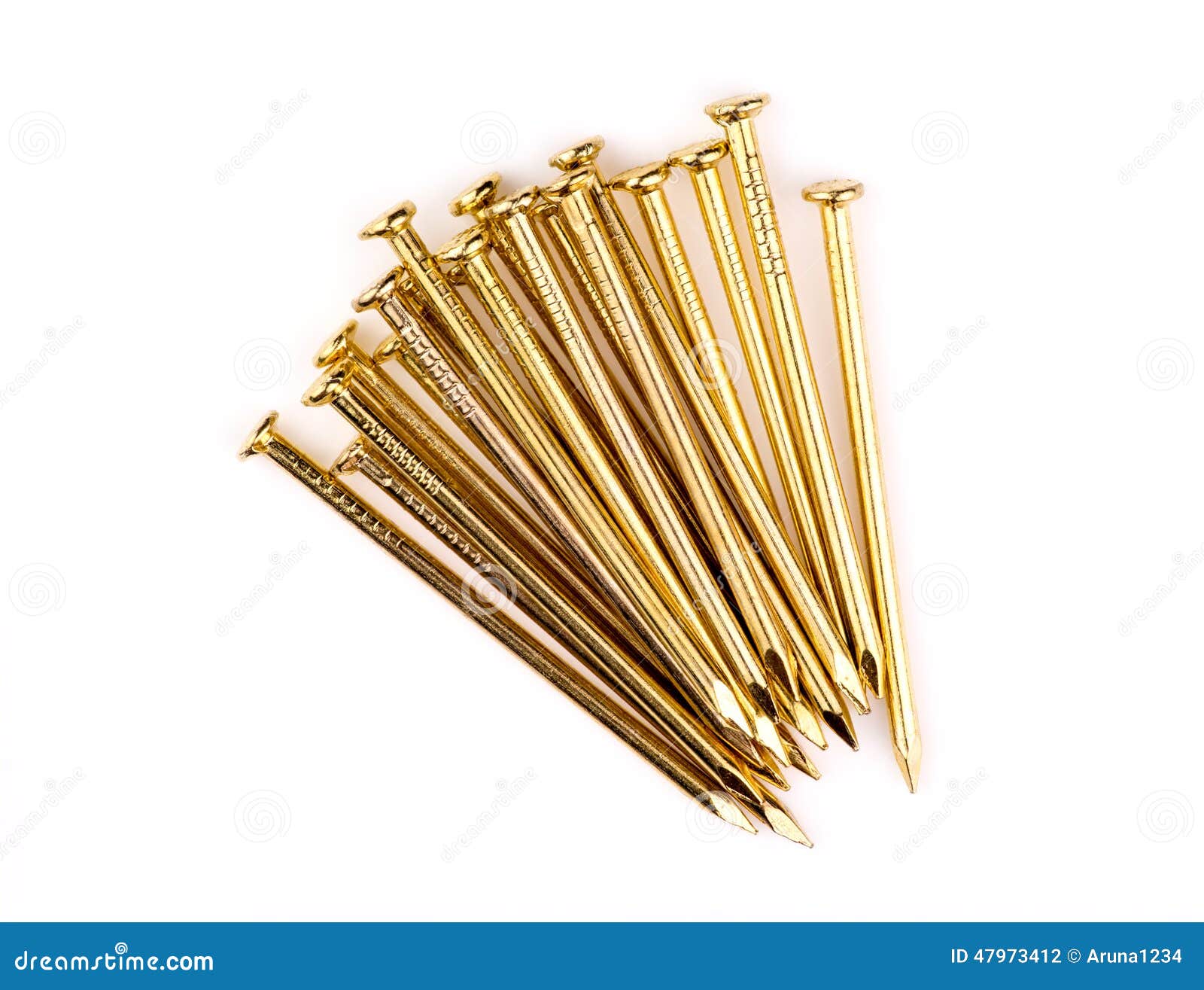 Pile of sharp brass nails stock photo. Image of industrial - 47973412