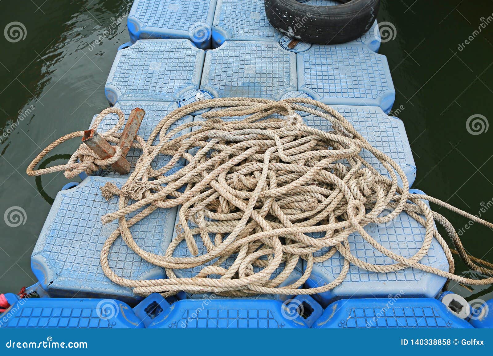 Pile of Ship Rope on Floating Pontoon Stock Photo - Image of material ...