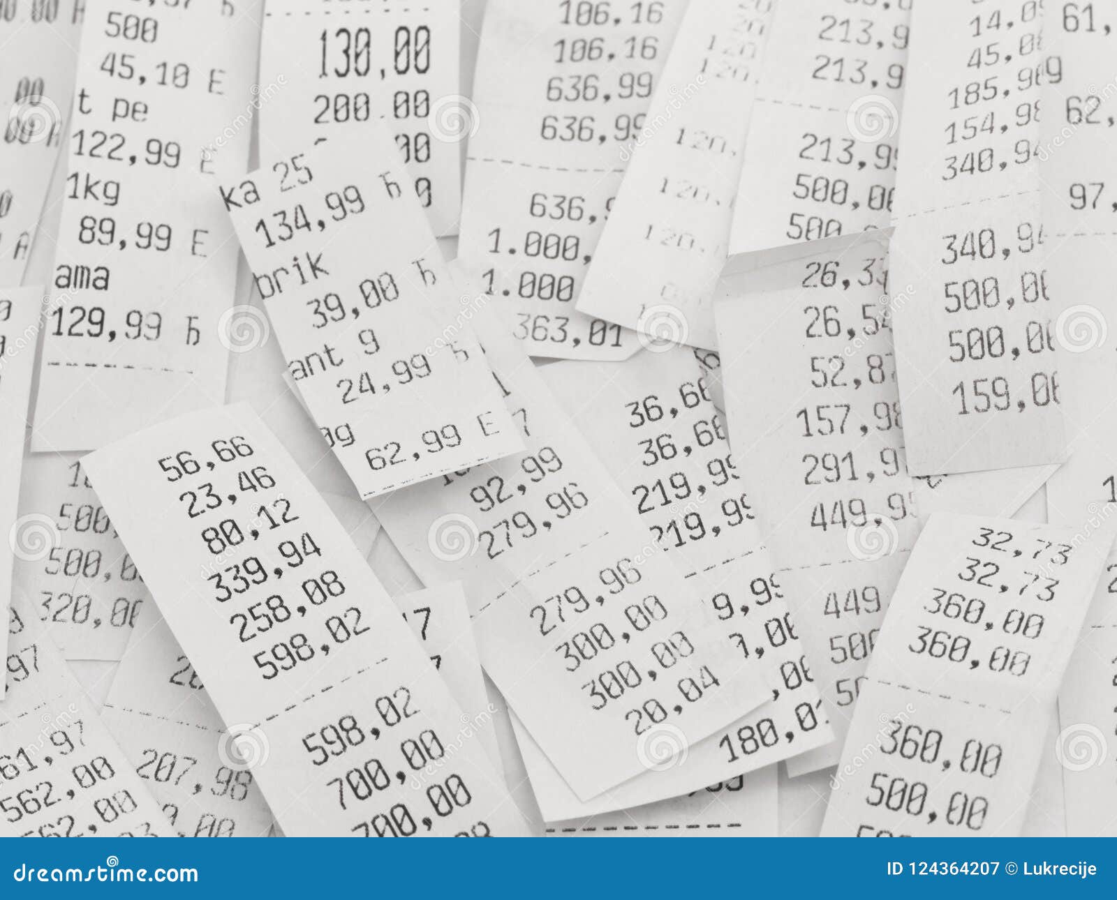 Pile of Shopping Receipts with Costs Stock Image - Image of print ...