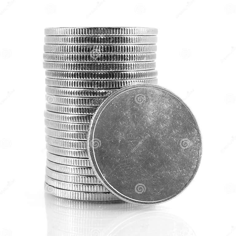 Pile of Silver Coins Isolated on White Background. Silver Empty Coins ...