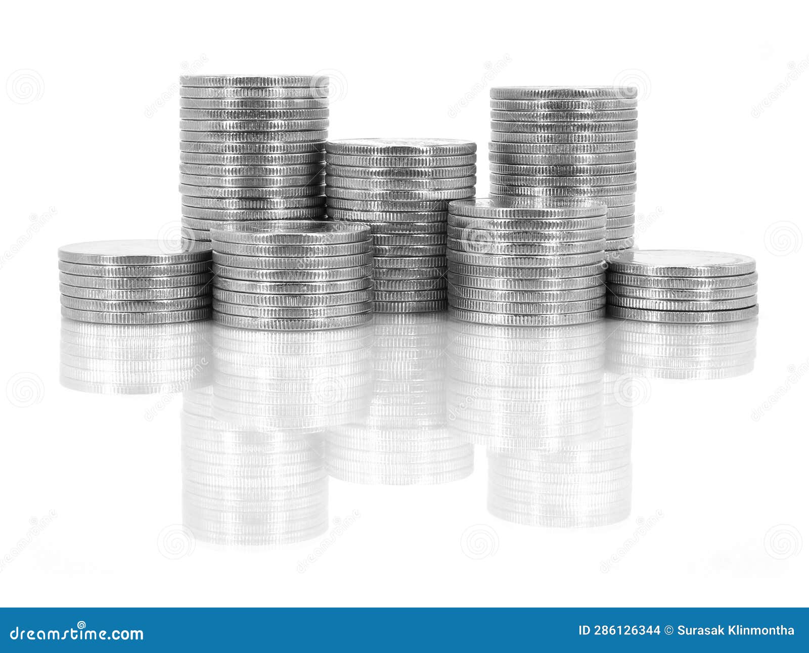 Pile of Silver Coins Isolated on White Background. Silver Empty Coins ...