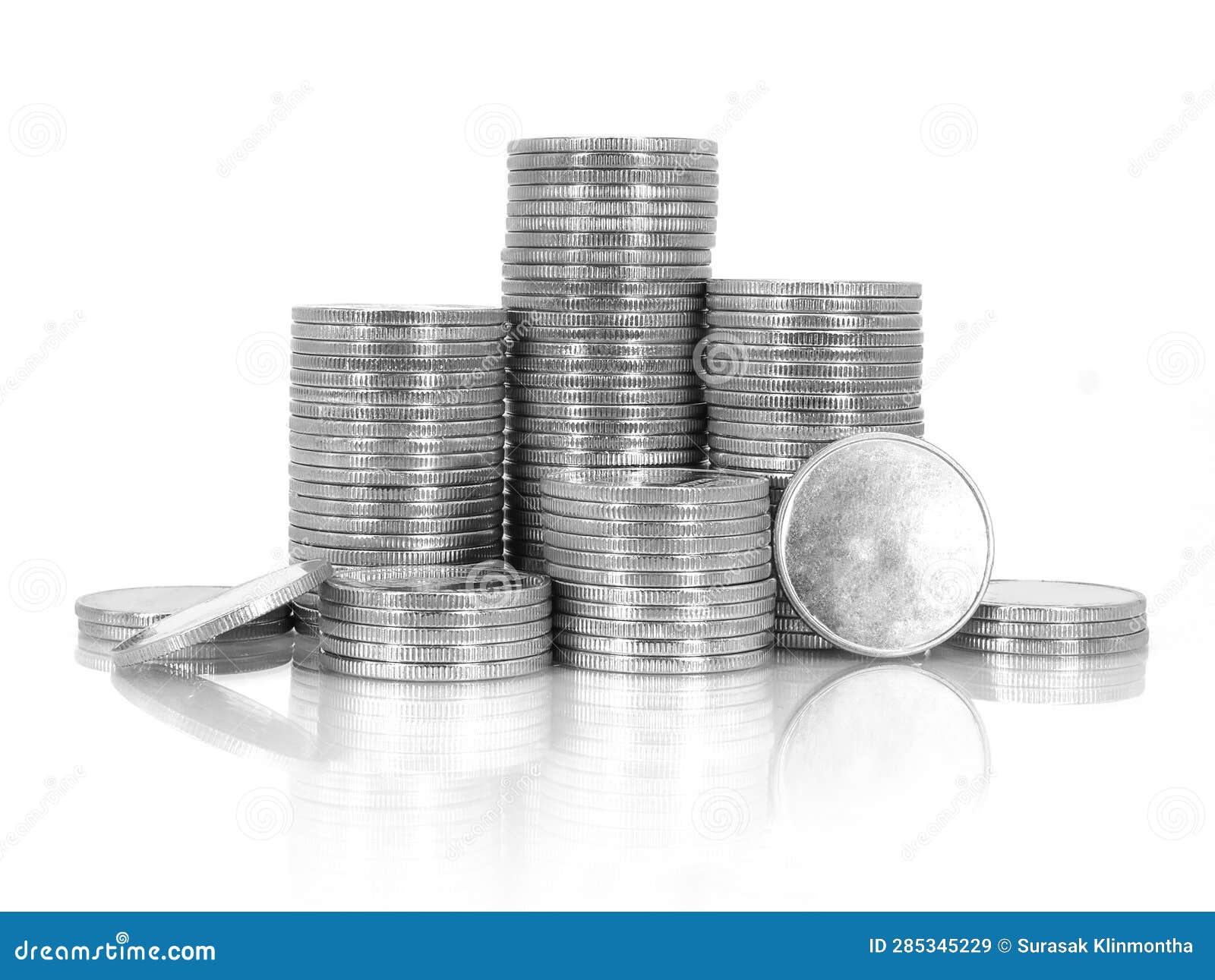 Pile of Silver Coins Isolated on White Background. Silver Empty Coins ...