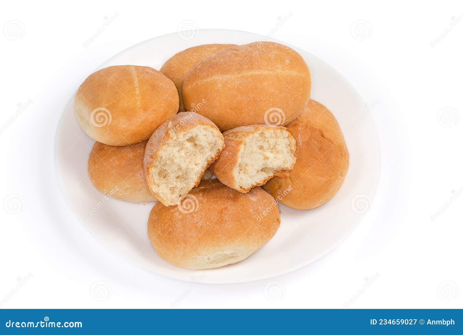 Pile of Small Buns on White Dish on White Background Stock Image ...