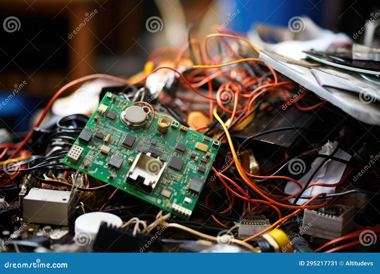 Pile of Small Electronic Components beside a Trash Bin Stock Image ...