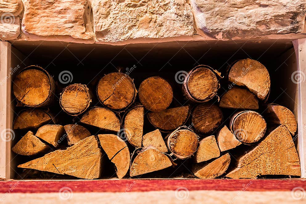 Pile of Small Logs Under a Fireplace Stock Image - Image of winter ...