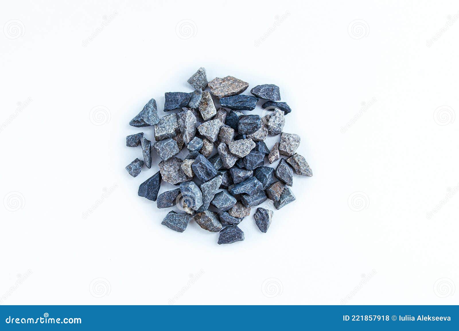 A Pile of Small Rubble Close-up on White Background. View from Above ...